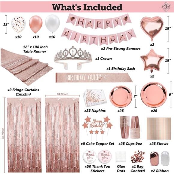 Party Supplies | 225 Pc Rose Gold Birthday Party Decorations Kit For ...